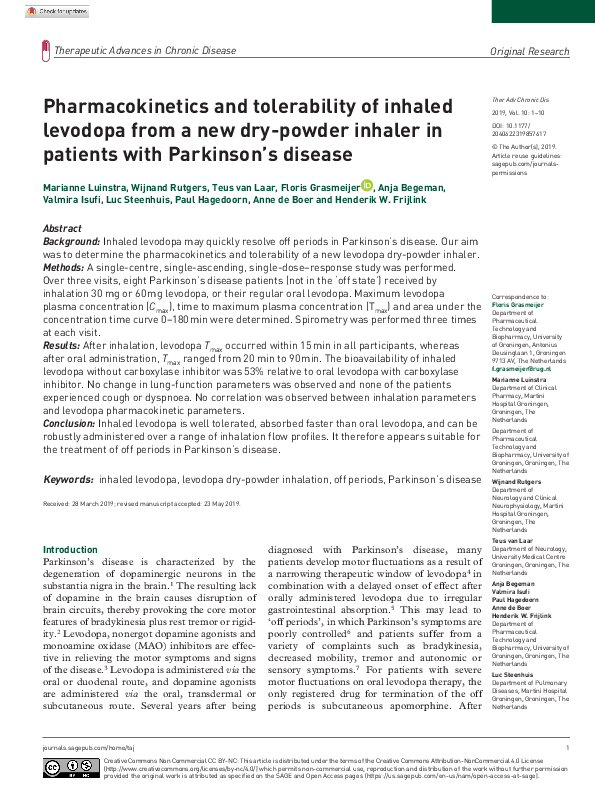(PDF) Pharmacokinetics and tolerability of inhaled levodopa from a new ...