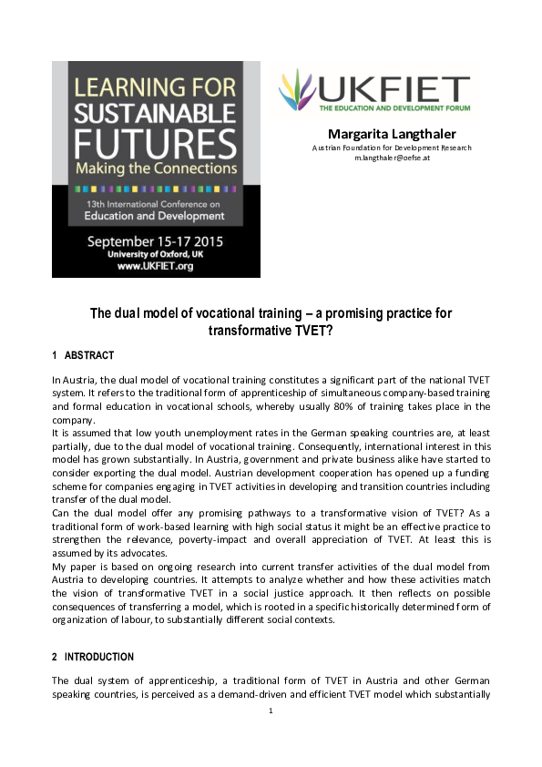 (PDF) The dual model of vocational training – a promising practice for ...