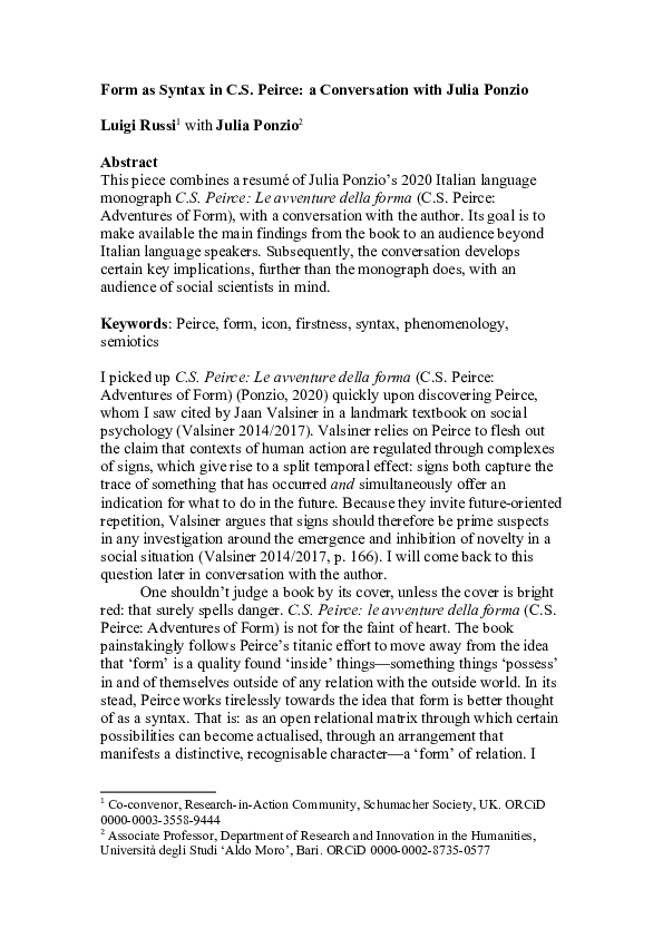 (DOC) Form as Syntax in C.S. Peirce: a Conversation with Julia Ponzio ...