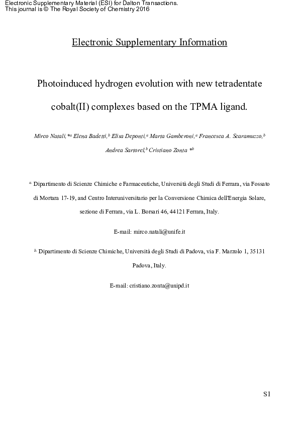 (PDF) Photoinduced hydrogen evolution with new tetradentate cobalt(II) complexes based on the ...