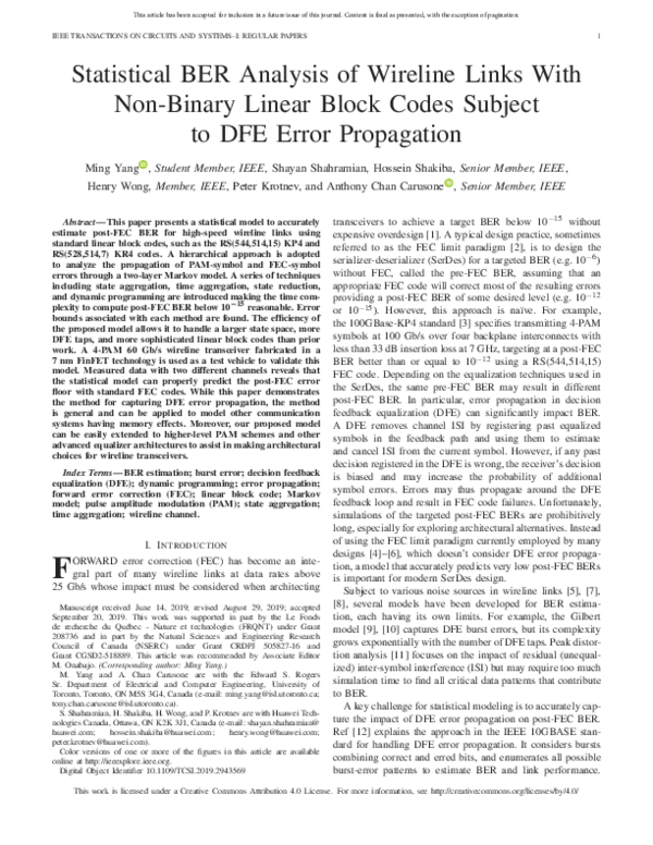Pdf Statistical Ber Analysis Of Wireline Links With Non Binary Linear Block Codes Subject To