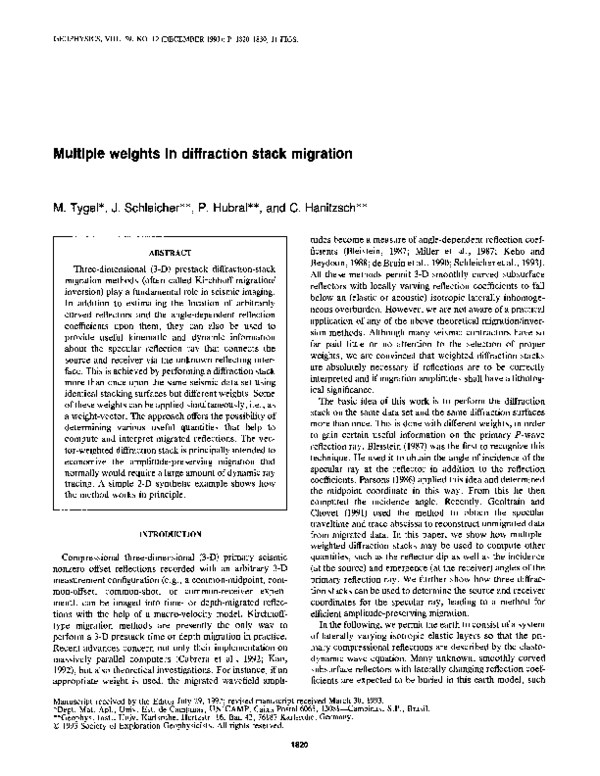 (PDF) Multiple weights in diffraction stack migration