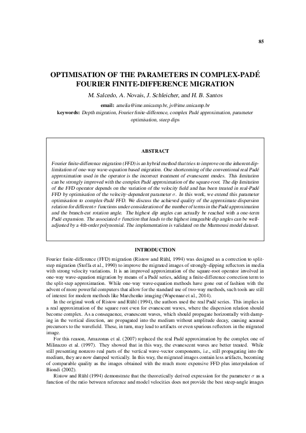 (PDF) Optimization of the parameters in complex Padé Fourier finite-difference migration