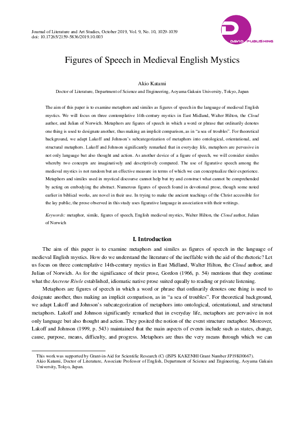 (PDF) Figures of Speech in Medieval English Mystics