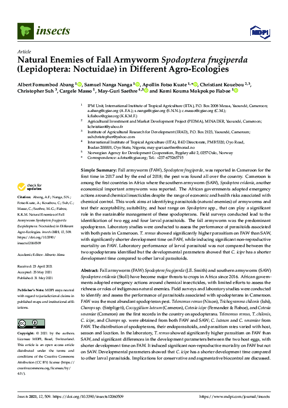(PDF) Natural Enemies of Fall Armyworm Spodoptera frugiperda ...