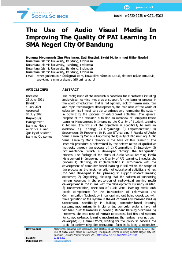 (PDF) The Use of Audio Visual Media In Improving The Quality Of PAI ...