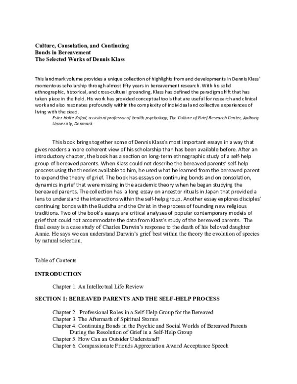 (DOC) Culture, Consolation, and Continuing Bonds in Bereavement: The ...