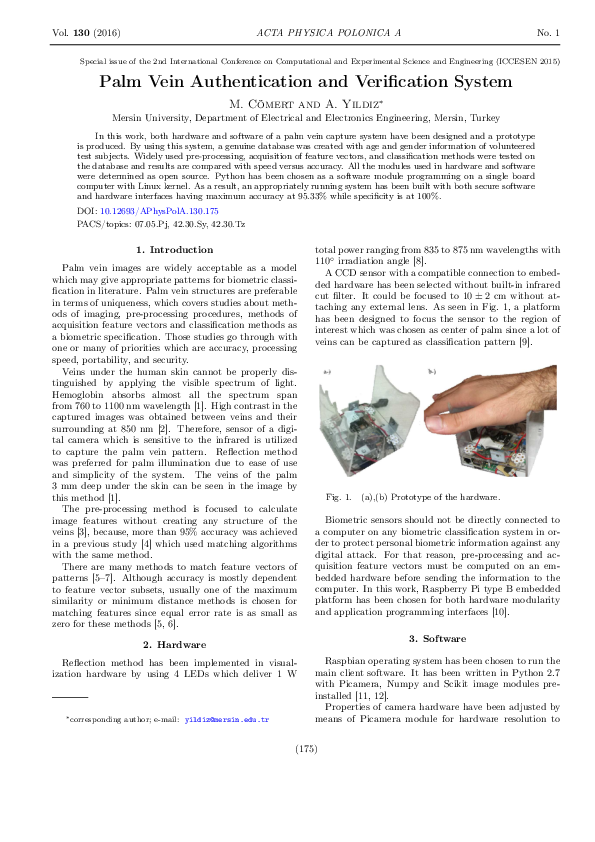 (PDF) Palm Vein Authentication and Verification System