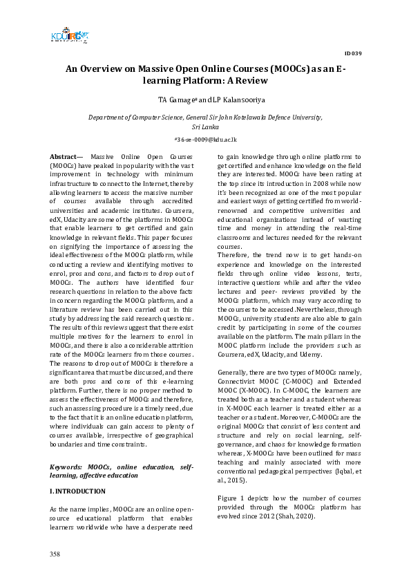 (PDF) An Overview on Massive Open Online Courses (MOOCs) as an E ...