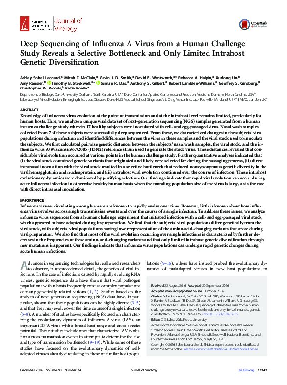 (PDF) Deep Sequencing of Influenza A Virus from a Human Challenge Study ...