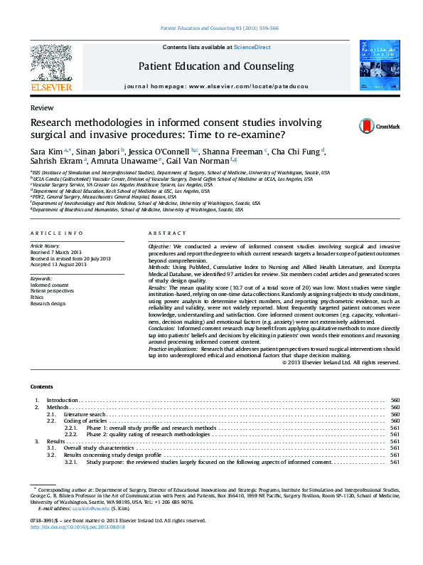 (PDF) Research methodologies in informed consent studies involving ...