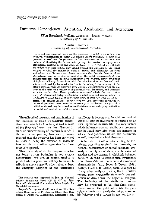 (PDF) Outcome dependency: Attention, attribution, and attraction