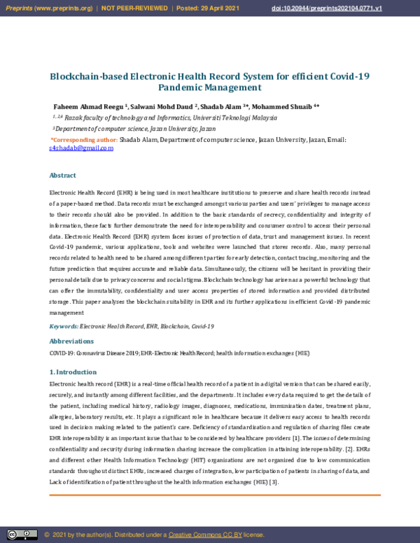 (PDF) Blockchain Based Electronic Health Record System