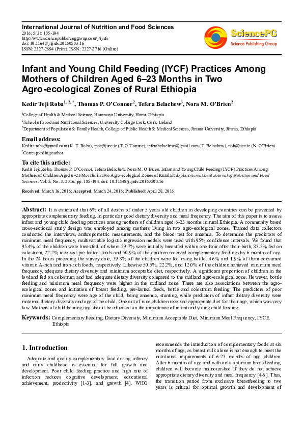 (PDF) Infant and Young Child Feeding (IYCF) Practices Among Mothers of ...