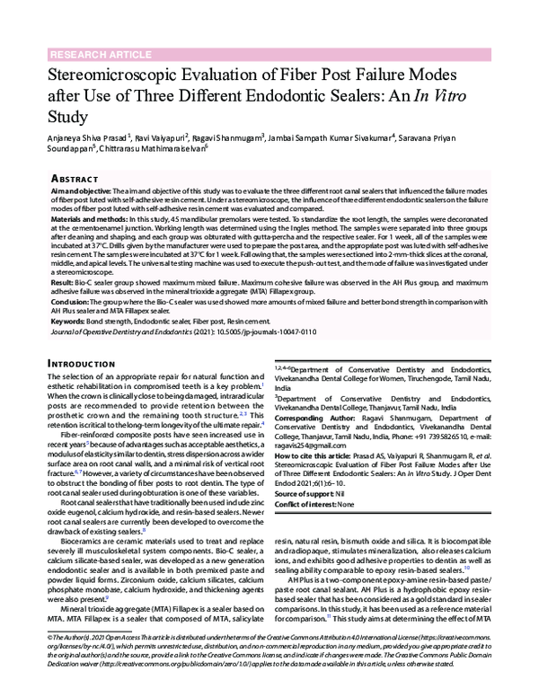 (PDF) Stereomicroscopic Evaluation of Fiber Post Failure Modes after ...
