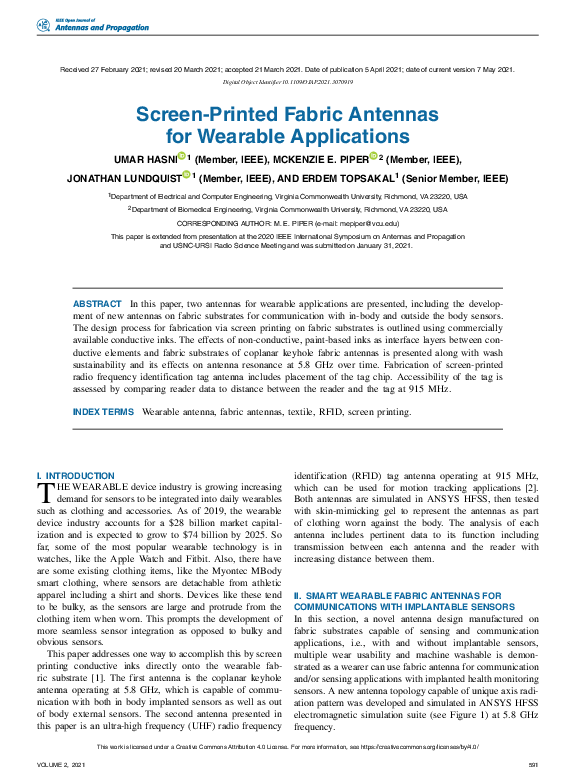 (PDF) Screen-Printed Fabric Antennas for Wearable Applications