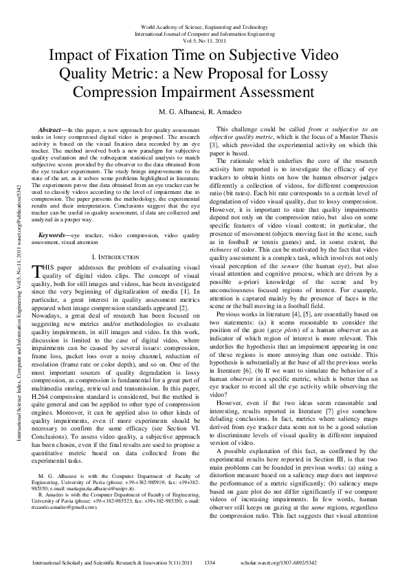 (PDF) Impact of Fixation Time on Subjective Video Quality Metric: a New ...