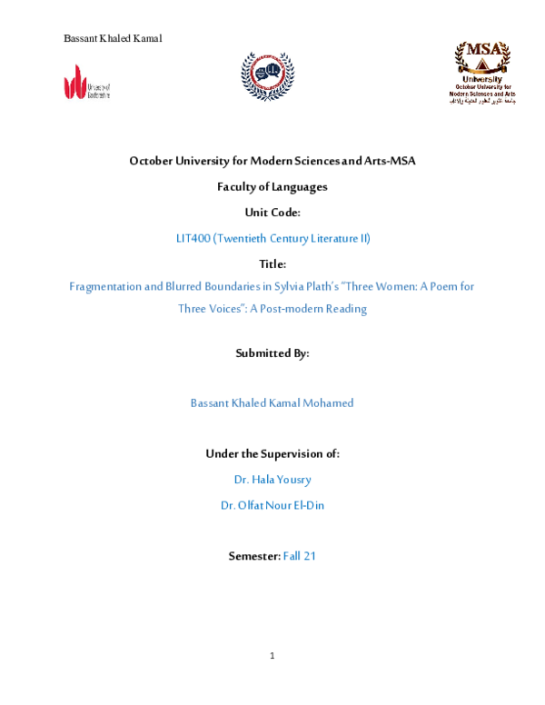 (DOC) Fragmentation and Blurred Boundaries in Sylvia Plath’s “Three ...