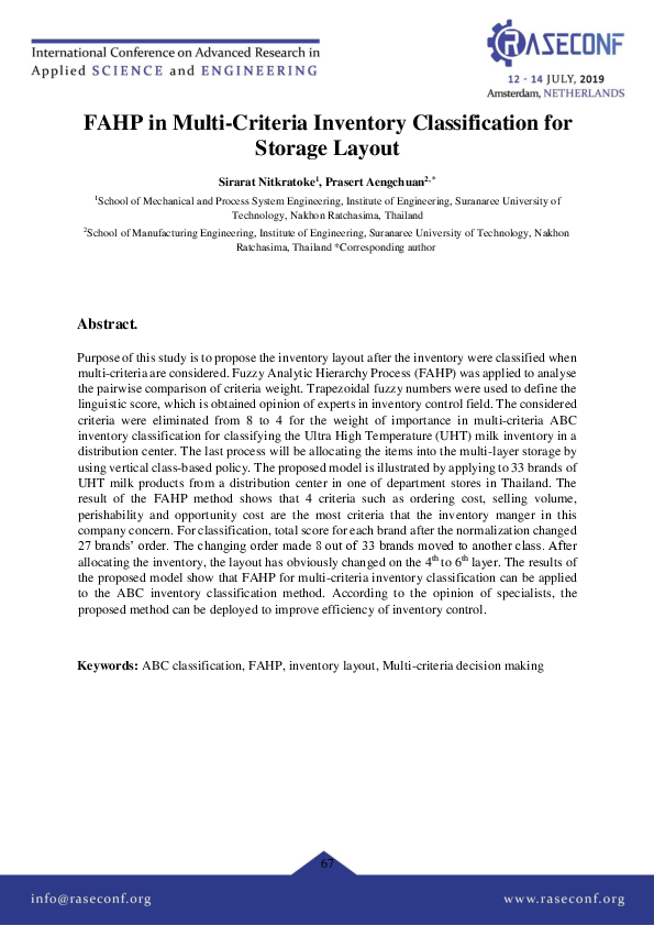 (PDF) FAHP in Multi-Criteria Inventory Classification for Storage Layout