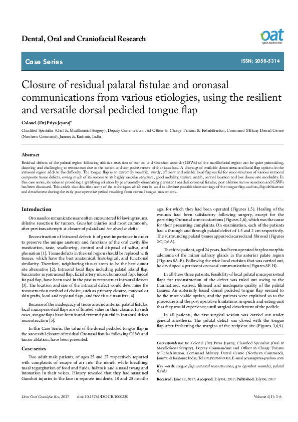 (PDF) Closure of residual palatal fistulae and oronasal communications ...