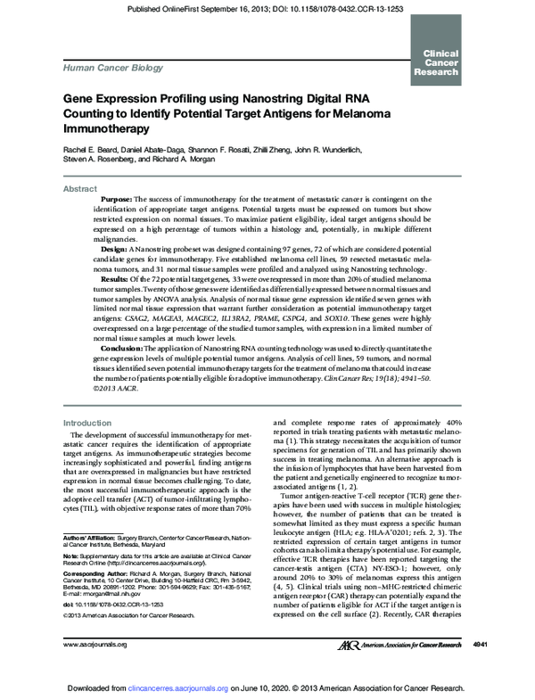 (PDF) Gene Expression Profiling using Nanostring Digital RNA Counting ...