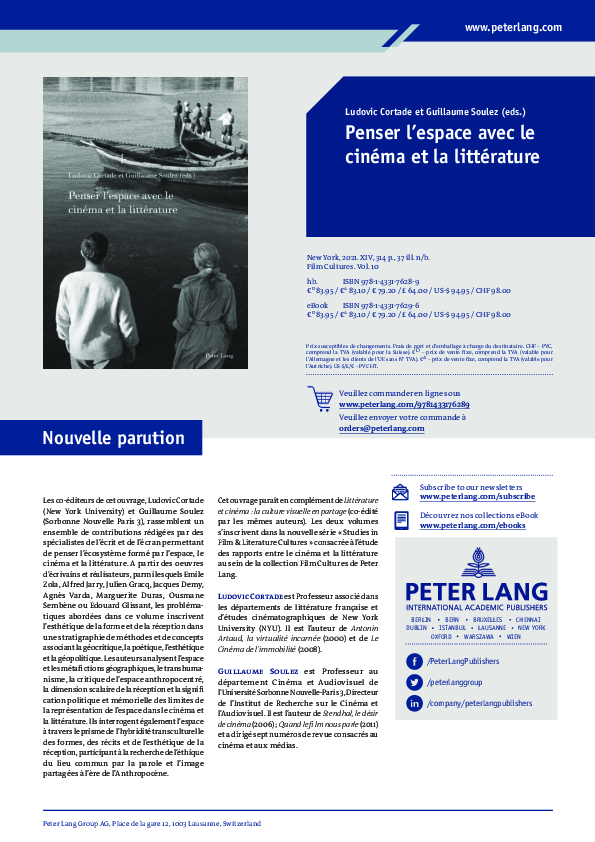 (PDF) Penser l'espace avec le cinéma et la littérature - Peter Lang, 2021 (Cover, Summary ...