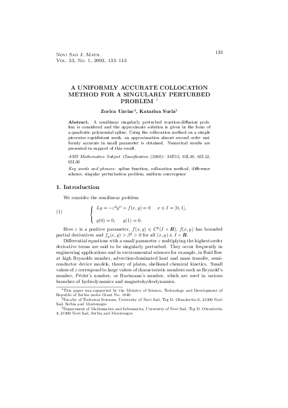 Pdf A Uniformly Accurate Collocation Method For A Singularly Perturbed Problem 1
