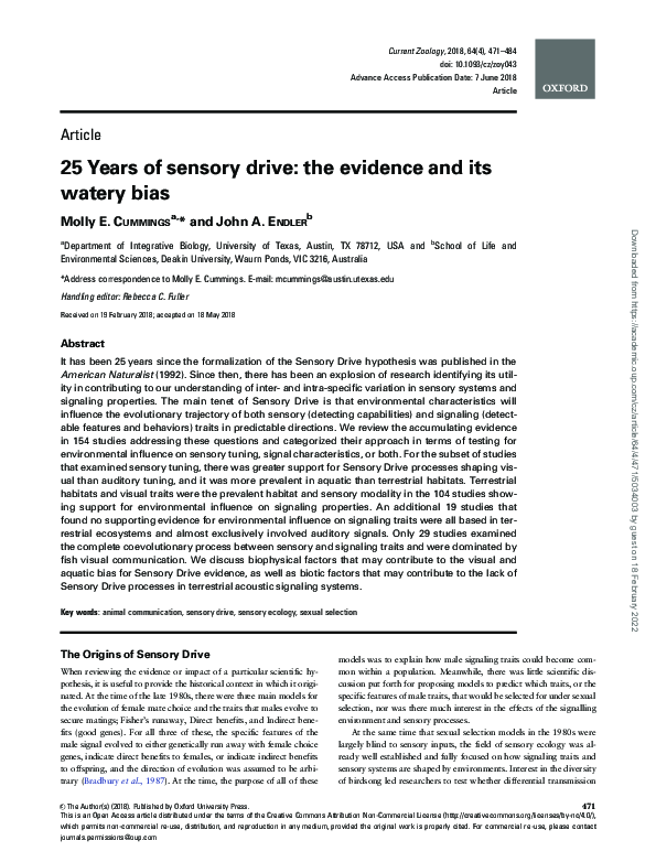 (PDF) 25 Years of sensory drive: the evidence and its watery bias
