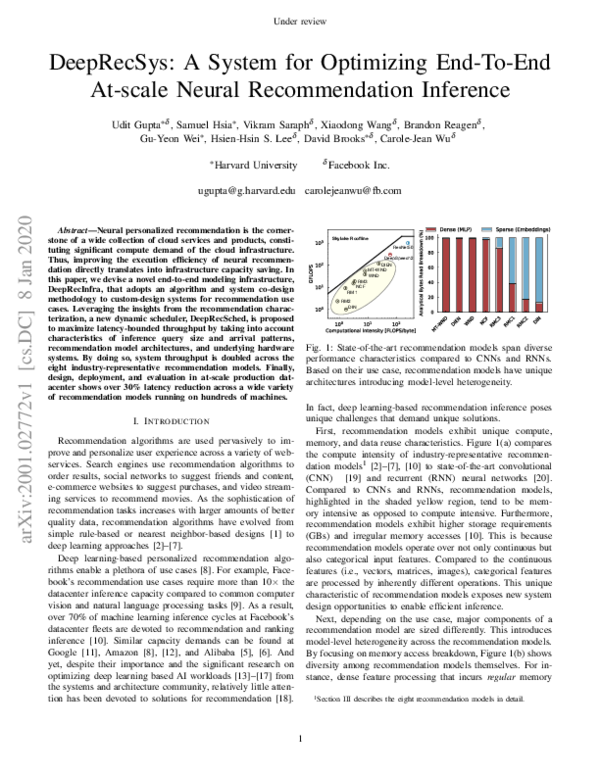 DeepRecSys: A System for Optimizing End-To-End At-scale Neural Recommendation Inference