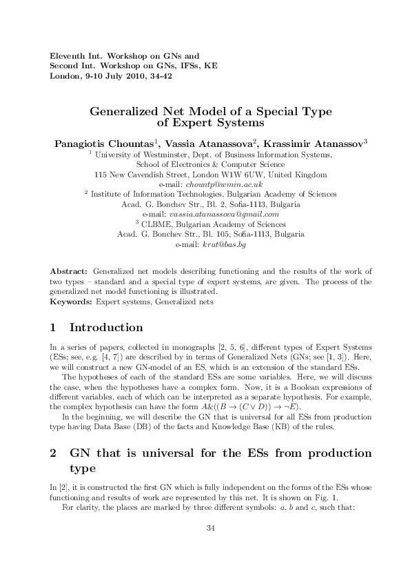 (PDF) Generalized Net Model of a Special Type of Expert Systems