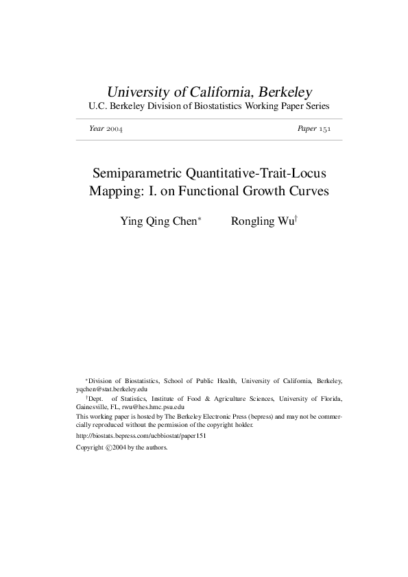 (PDF) Semiparametric Quantitative-Trait-Locus Mapping: I. on Functional Growth Curves