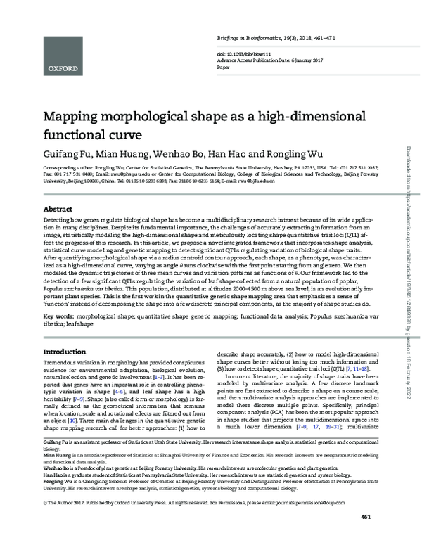 (PDF) Mapping morphological shape as a high-dimensional functional curve