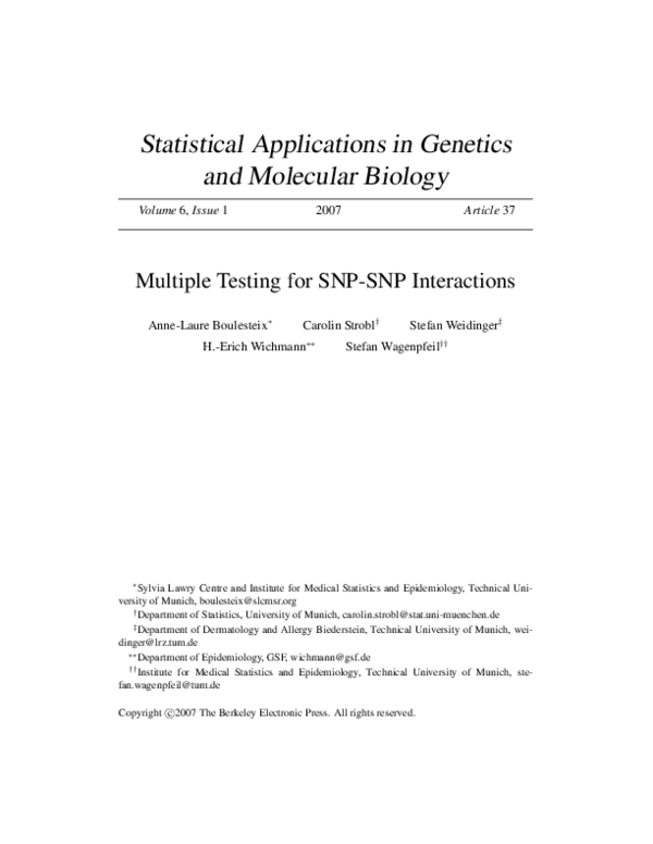 Pdf Statistical Applications In Genetics And Molecular Biology