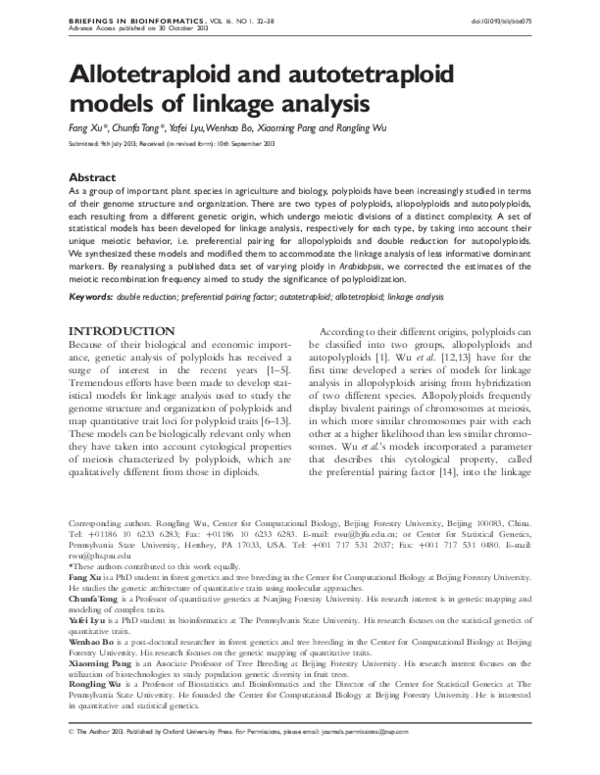 (PDF) Allotetraploid and autotetraploid models of linkage analysis
