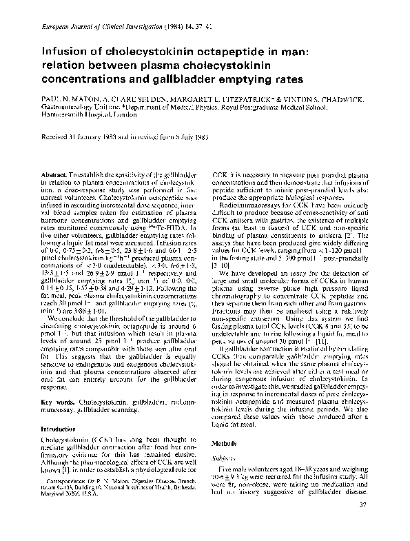 (PDF) Infusion of cholecystokinin octapeptide in man: relation between plasma cholecystokinin ...