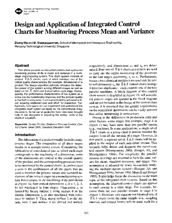 Pdf Design And Application Of Integrated Control Charts For Monitoring Process Mean And Variance
