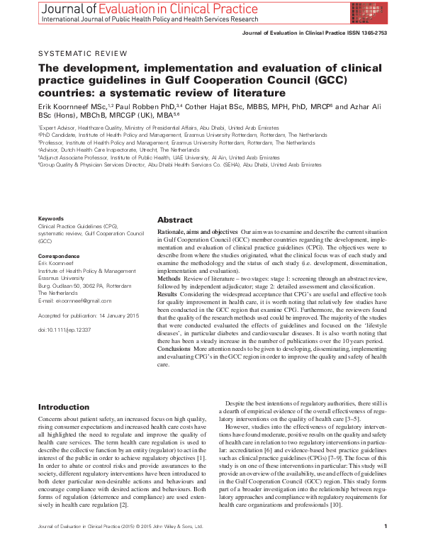 (PDF) The development, implementation and evaluation of clinical ...