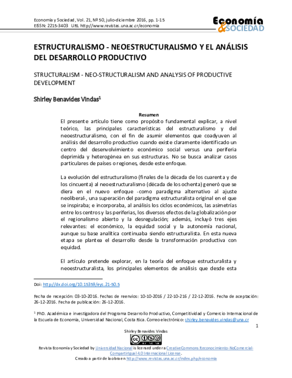 Estructuralismo - neo-estructuralismo y el análisis del desarrollo productivo