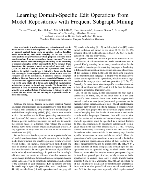 (PDF) Learning Domain-Specific Edit Operations from Model Repositories with Frequent Subgraph Mining