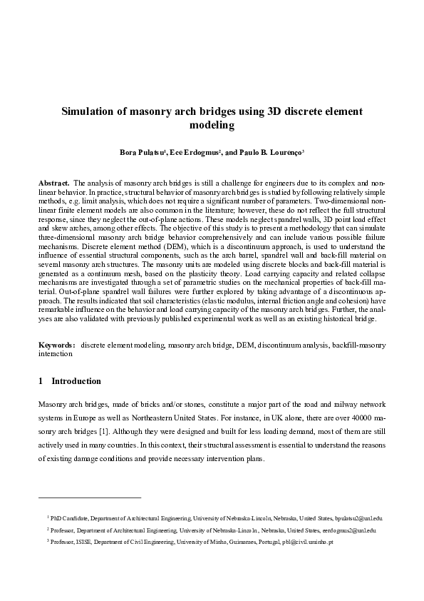 Pdf Simulation Of Masonry Arch Bridges Using 3d Discrete Element