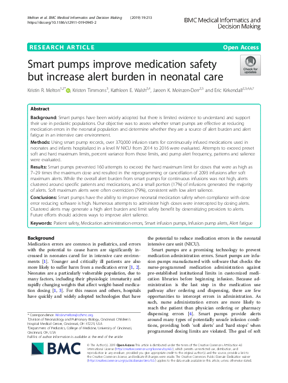 (PDF) Smart Pumps Improve Medication Safety but Increase Alert Burden ...