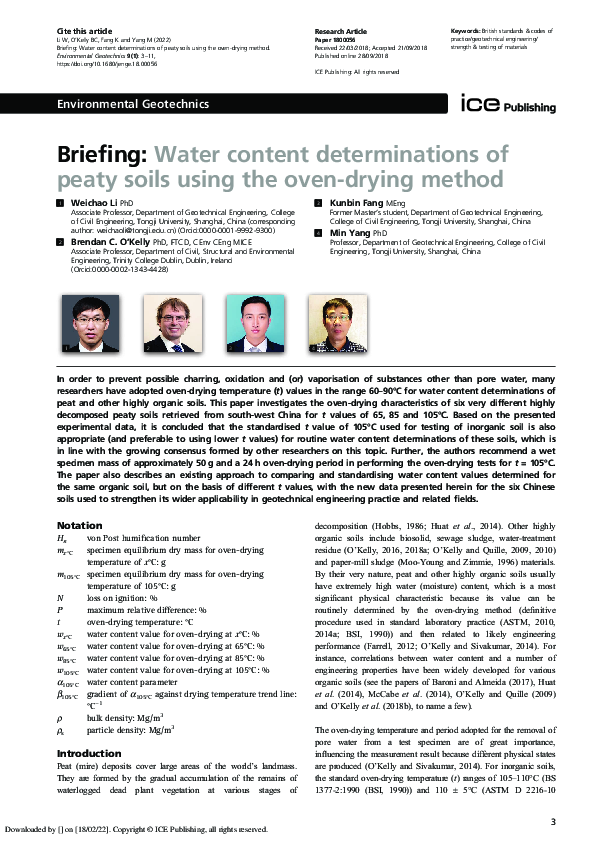 (PDF) Briefing: Water content determinations of peaty soils using the ...