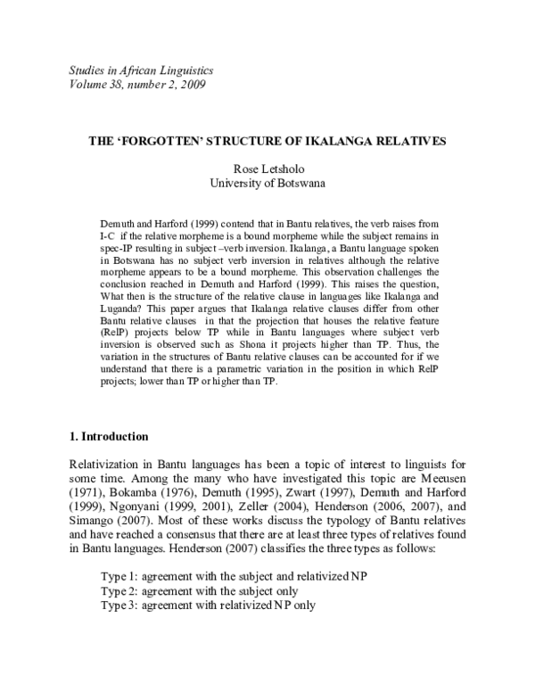 (PDF) The ‘Forgotten ’ Structure of Ikalanga Relatives