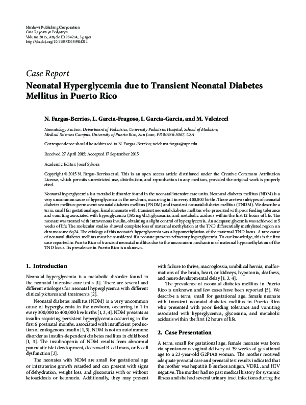 (PDF) Neonatal Hyperglycemia due to Transient Neonatal Diabetes ...