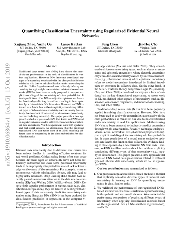 (PDF) Quantifying Classification Uncertainty using Regularized Evidential Neural Networks