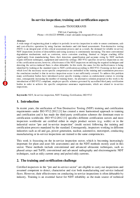 (PDF) In-service inspection; training and certification aspects