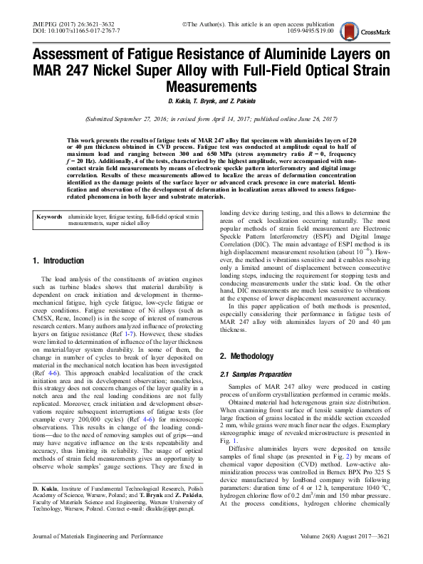 (PDF) Assessment of Fatigue Resistance of Aluminide Layers on MAR 247 ...