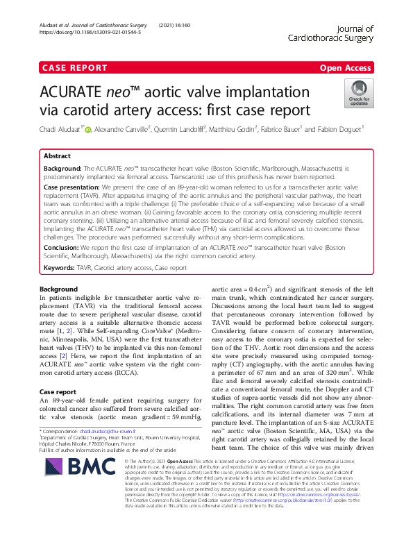 (PDF) ACURATE neo™ aortic valve implantation via carotid artery access ...