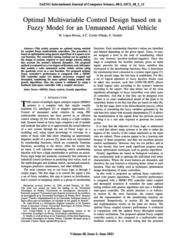 (PDF) Optimal Multivariable Control Design based on a Fuzzy Model for ...