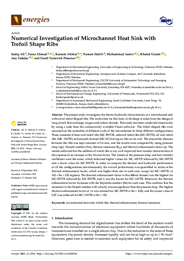 (PDF) Numerical Investigation of Microchannel Heat Sink with Trefoil ...